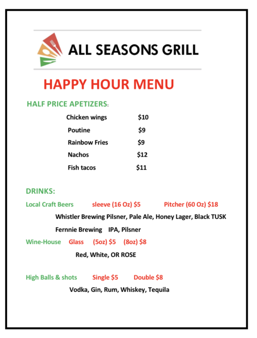 Happy Hours - All Seasons Grill Whistler